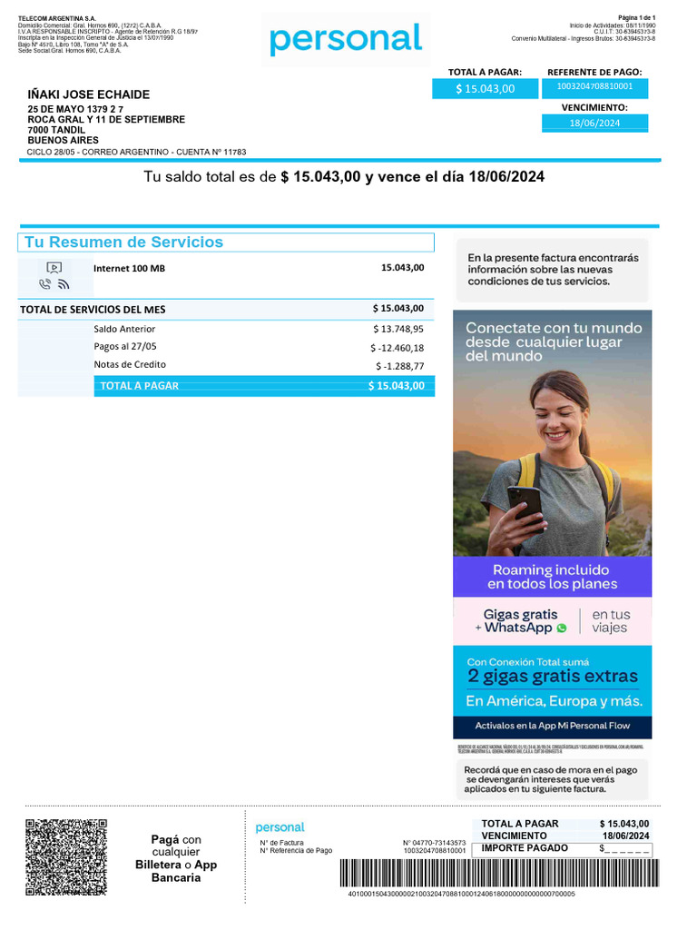 Factura Telecom Argentina | PDF | Pagos