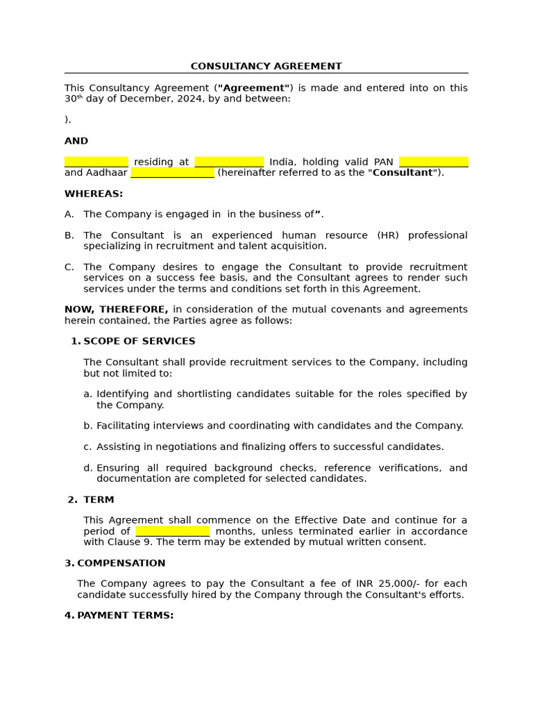 Recruitment Consultancy Agreement | PDF | Indemnity | Private Law