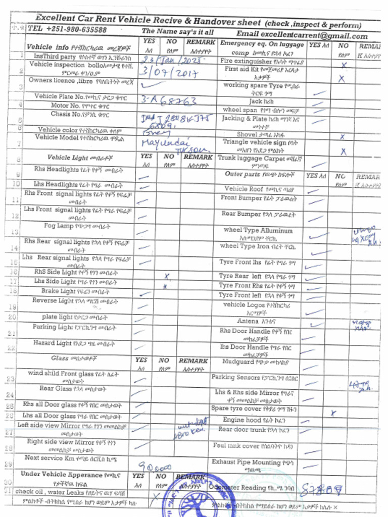 Vehicle Handover Documents - Excellent Car Rent | PDF