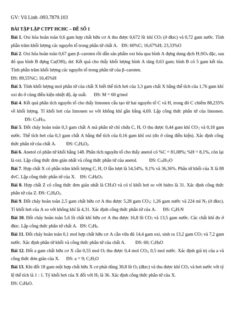 BÀI TẬP LẬP CTPT HCHC đề 1 | PDF
