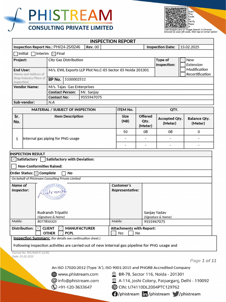 City Gas Distribution Inspection Report | PDF | Pipe (Fluid Conveyance ...