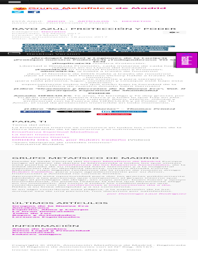 Rayo Azul Protección y Poder - Grupo Metafísico de Madrid | PDF | Amor ...