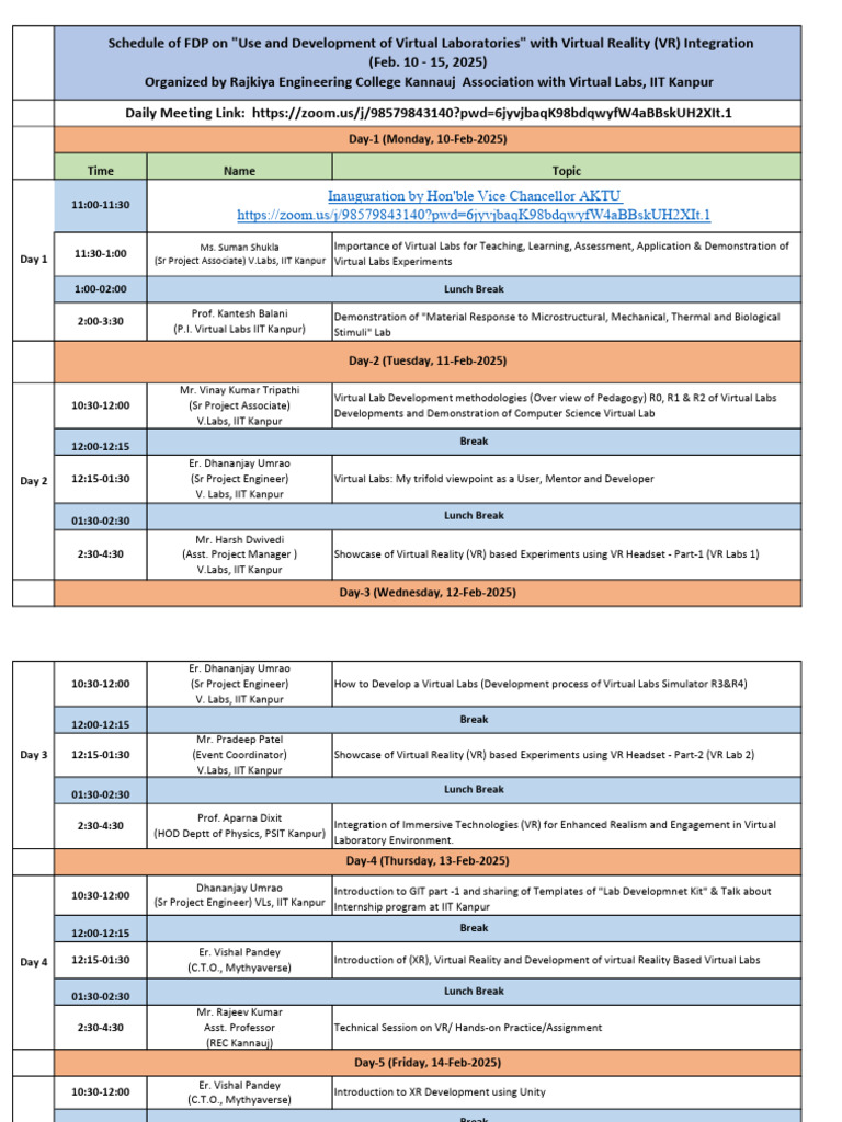 Final Schedule of FDP | PDF | Virtual Reality | Human–Computer Interaction