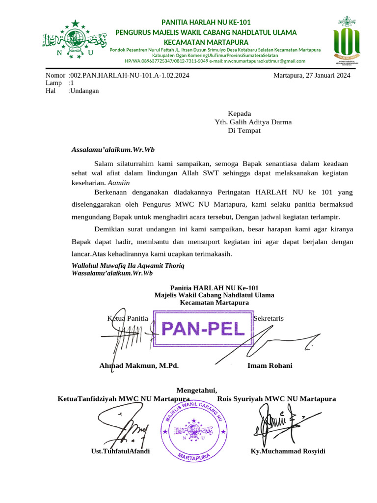 Undangan Pengajian Harlah Nu 101 | PDF