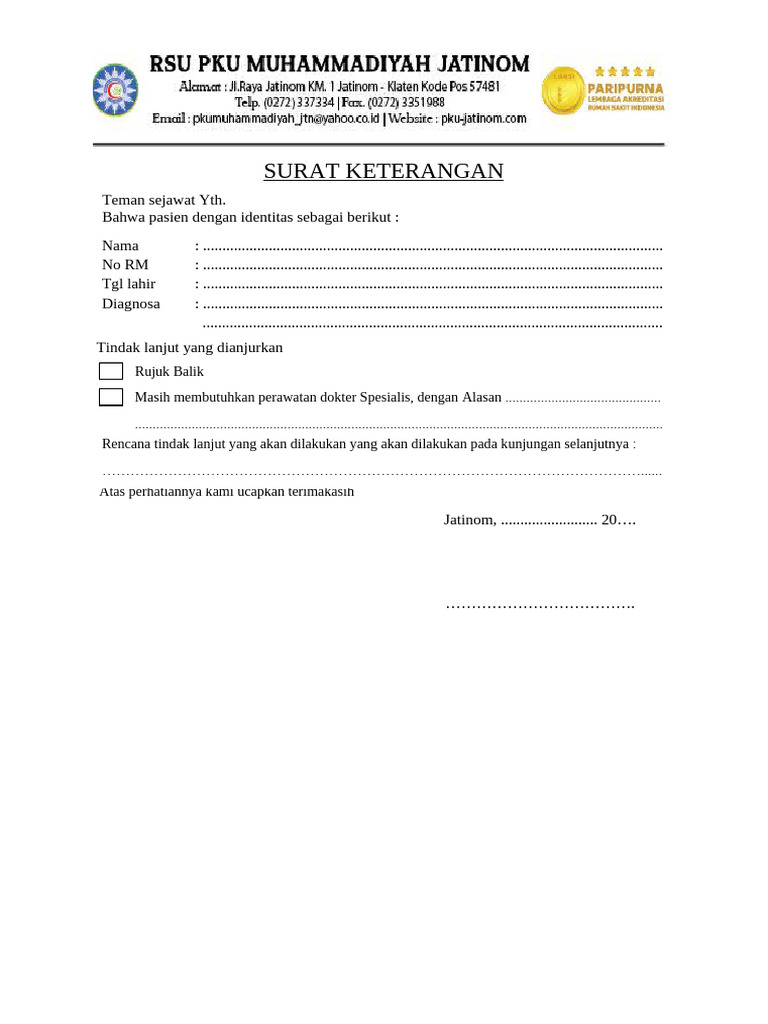 Form Surat Keterangan Rujuk Balik | PDF