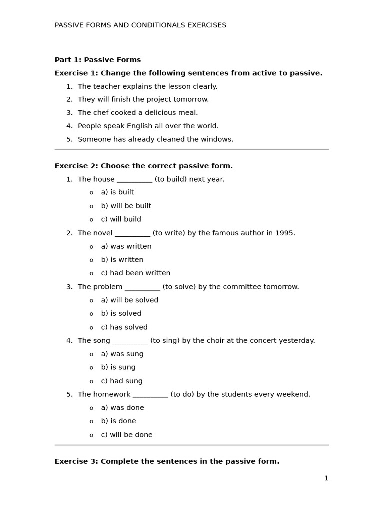 Passive Forms and Conditionals Exercises | PDF