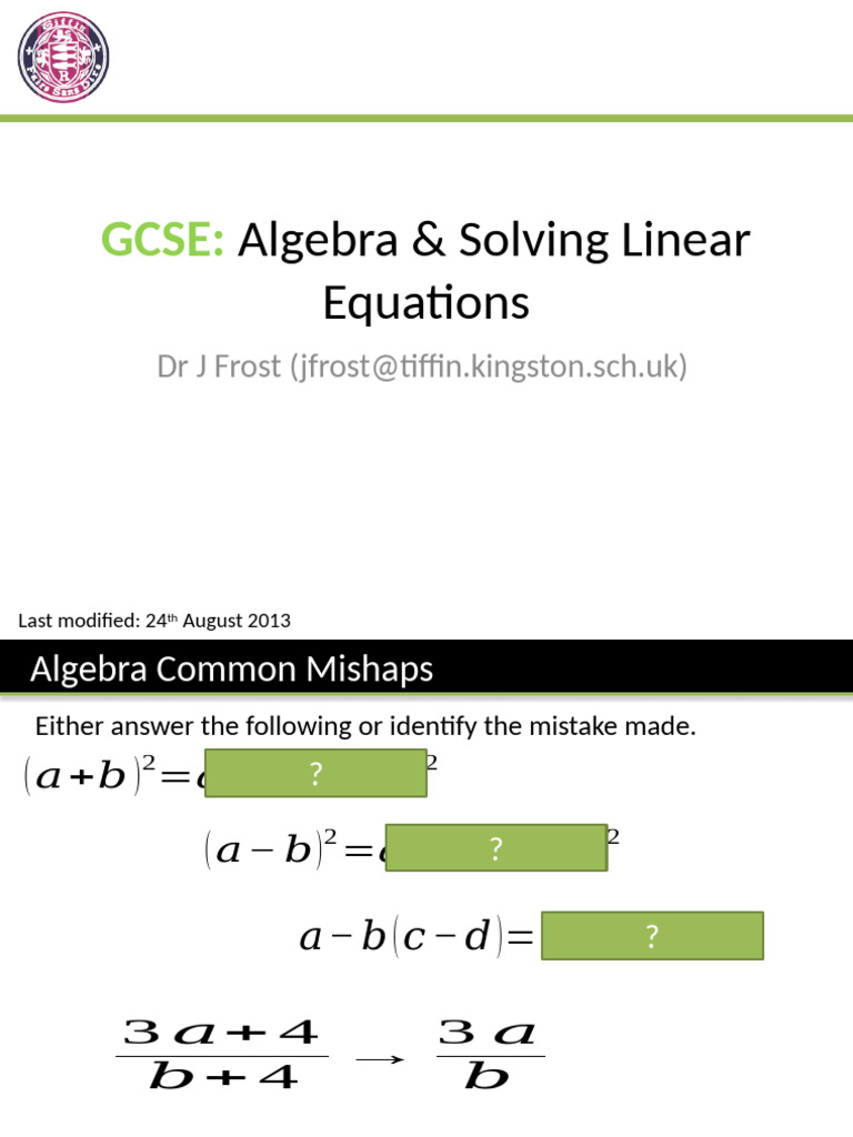 GCSE Algebra: Linear Equations Guide | PDF | Equations | Elementary ...
