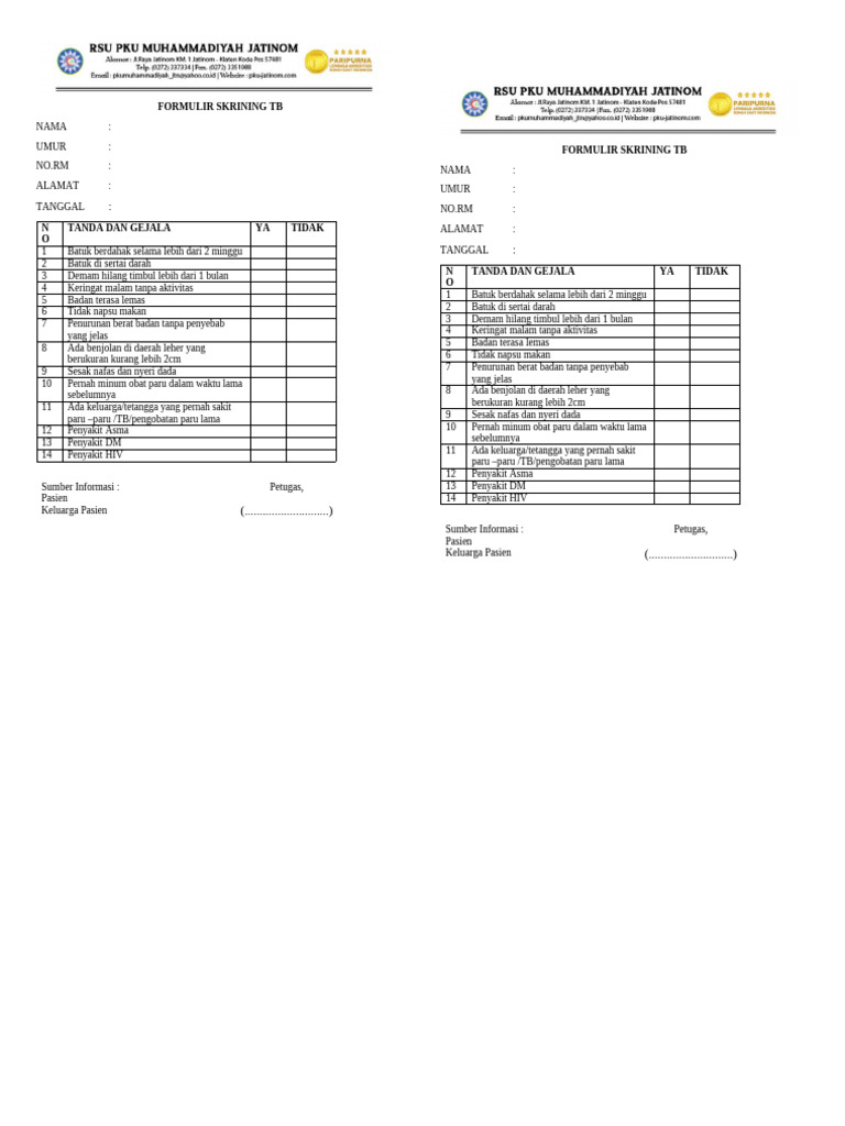 Formulir Skrining TBC | PDF