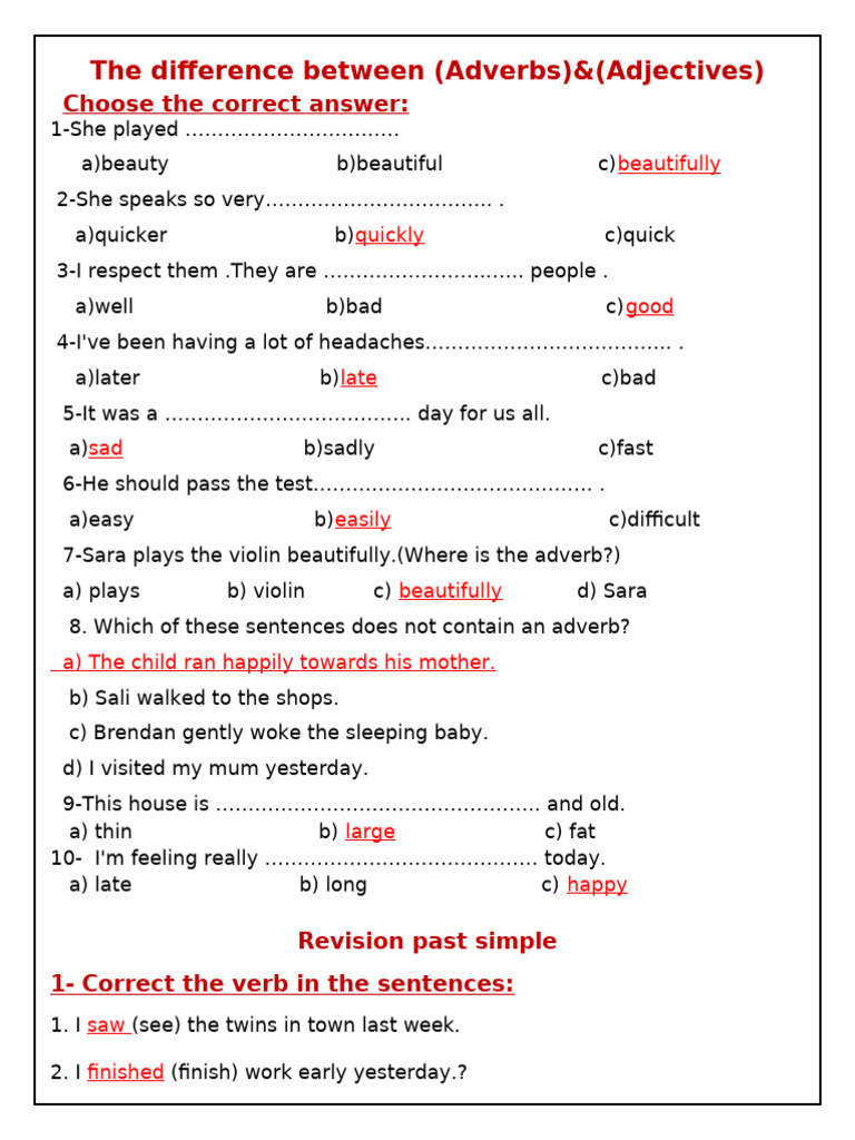answers The difference between Adj & Adv. | PDF