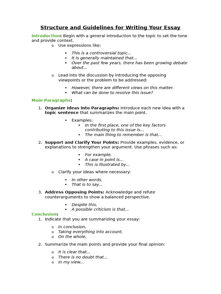 Structure and Guidelines For Writing Your Essay | PDF | Essays | Argument