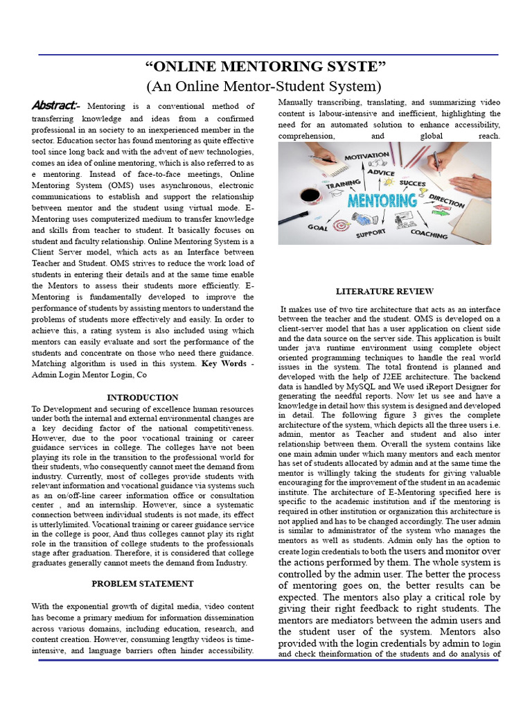 Online Mentoring System 1 | PDF | Mentorship | Client–Server Model
