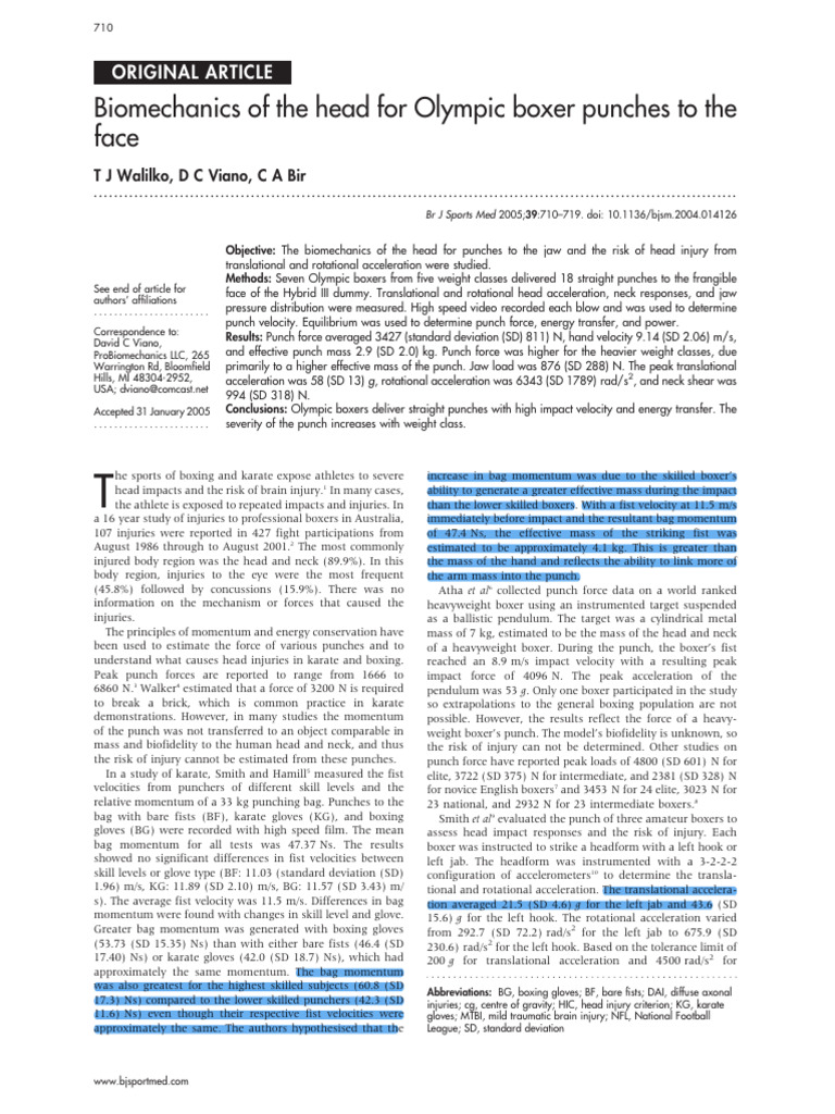 Biomechanics of The Head For Olympic Boxer Punches To The Face | PDF ...