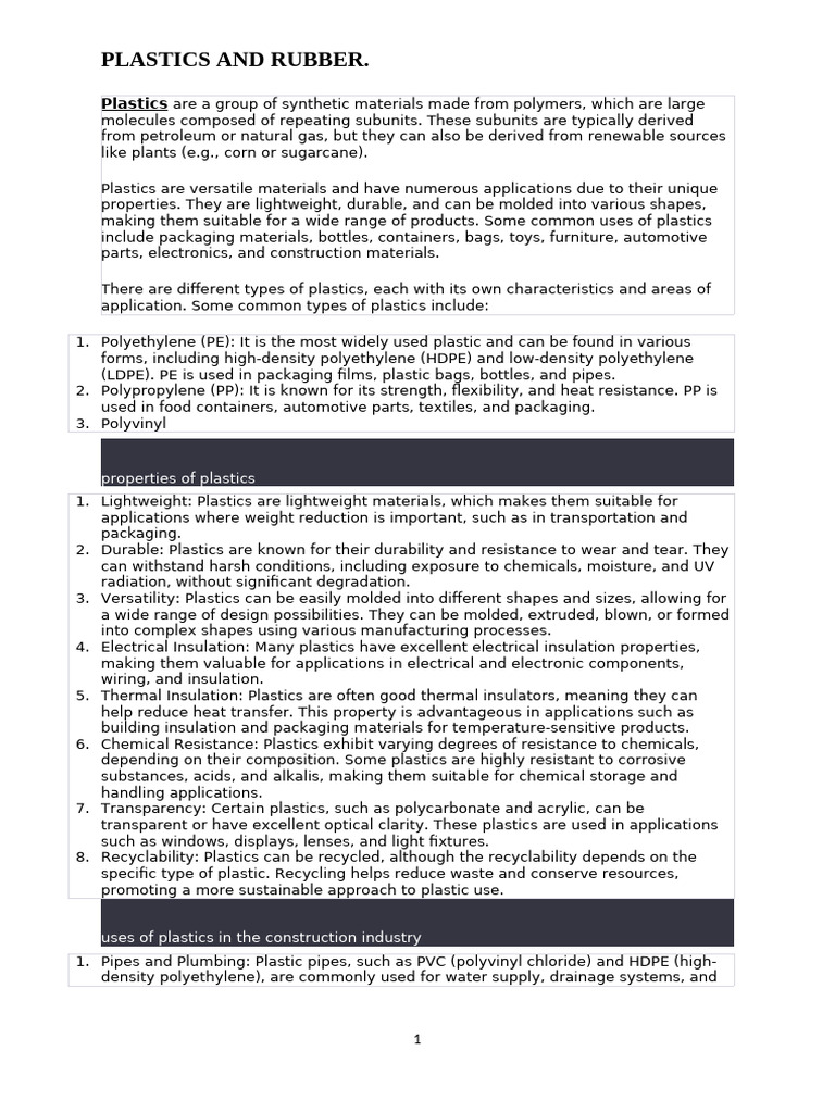 Plastics n Rubber | PDF | Thermoplastic | Plastic