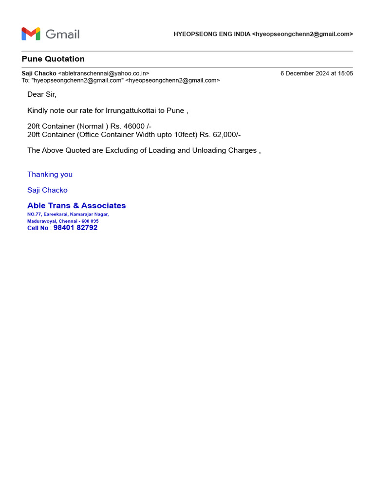 Trailer Quotation-Pune | PDF