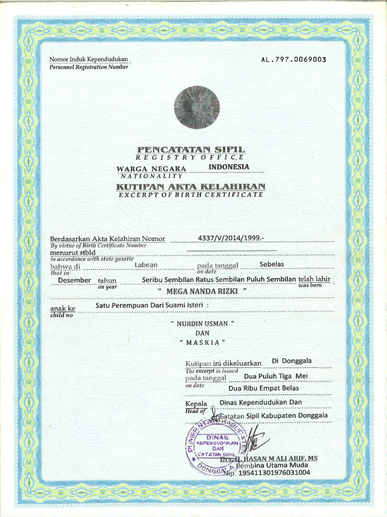 3. AKTA KELAHIRAN MEGA NANDA RISKI | PDF