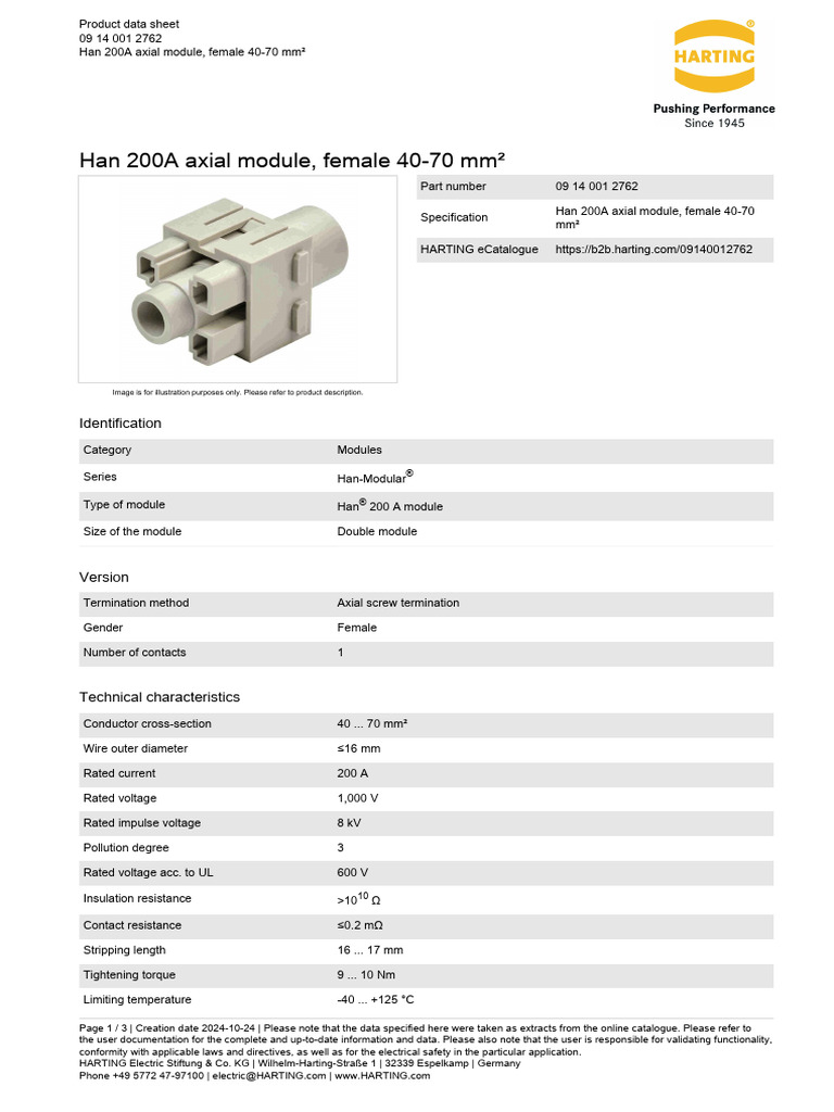 Han 40-70mm Female 09140012762 - EN | PDF | Insulator (Electricity ...