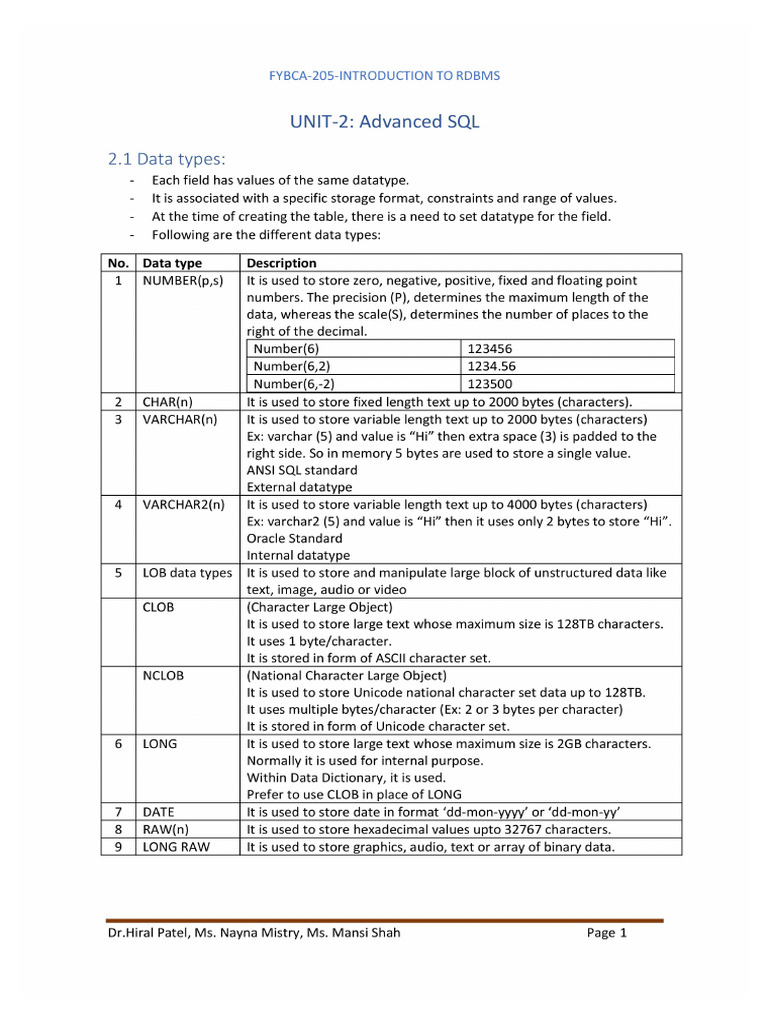 Unit2 Advancce SQL | PDF