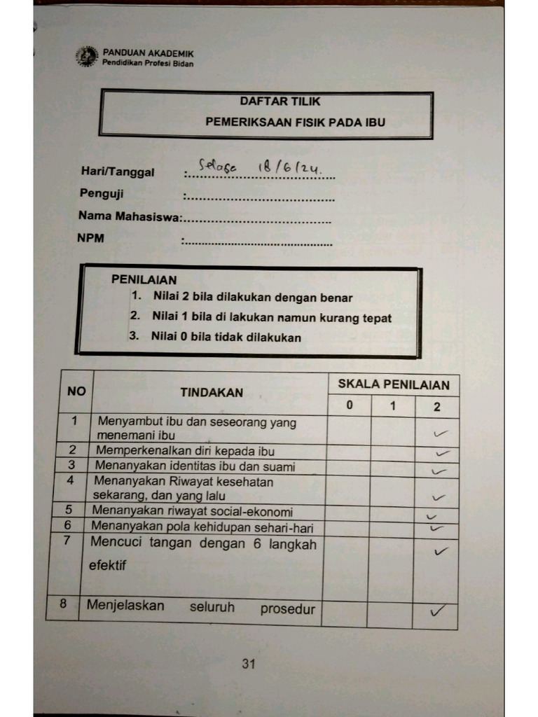 Daftar Tilik Stase Kehamilan | PDF
