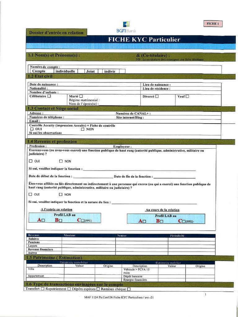 Modele Kyc Particulier | PDF