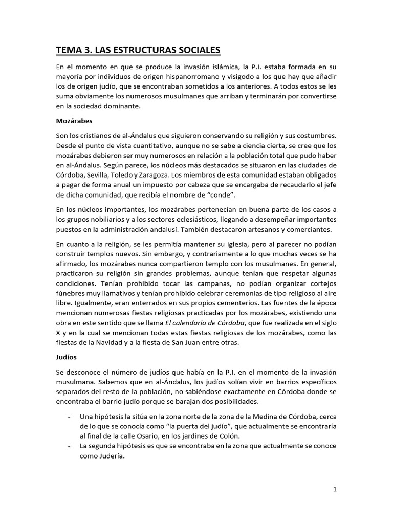 Tema 3. Las estructuras sociales | PDF | Al Andalus