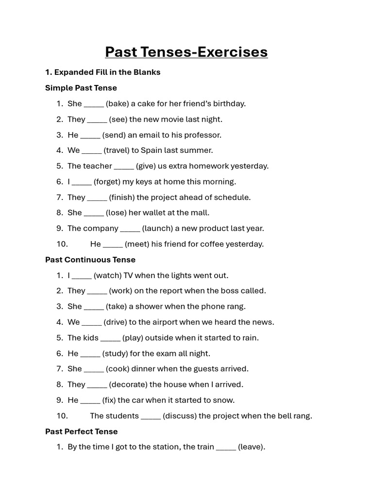 Past Tenses Exercises | PDF