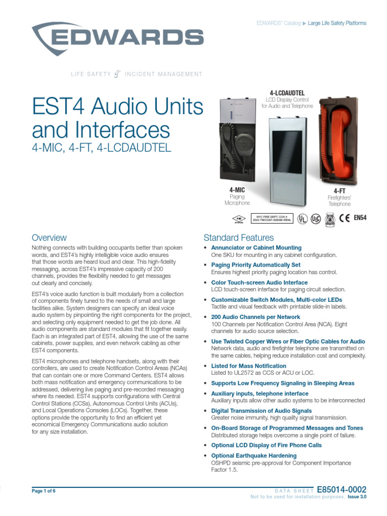 E85014-0002 - EST4 Audio Units and Interfaces | PDF | Telephone ...