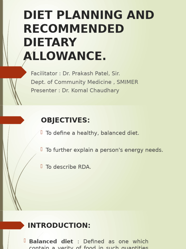 Diet Planning and RDA Guidelines | PDF | Nutrients | Diet (Nutrition)