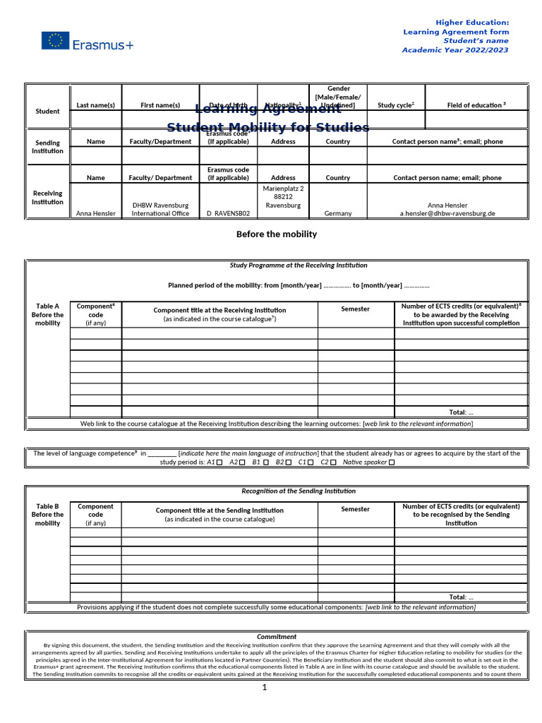 KA171 - Learning Agreement - SMS - en | PDF | Academic Degree | Educational Stages