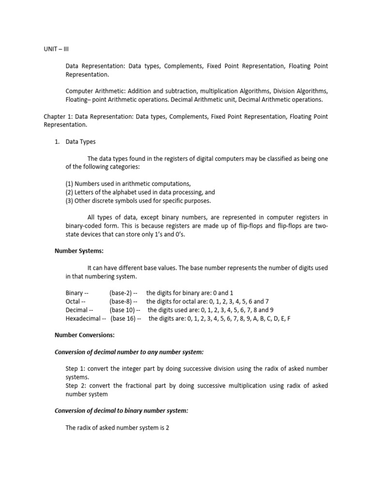 COA Notes UNIT 3 Part 1 | PDF | Subtraction | Encodings