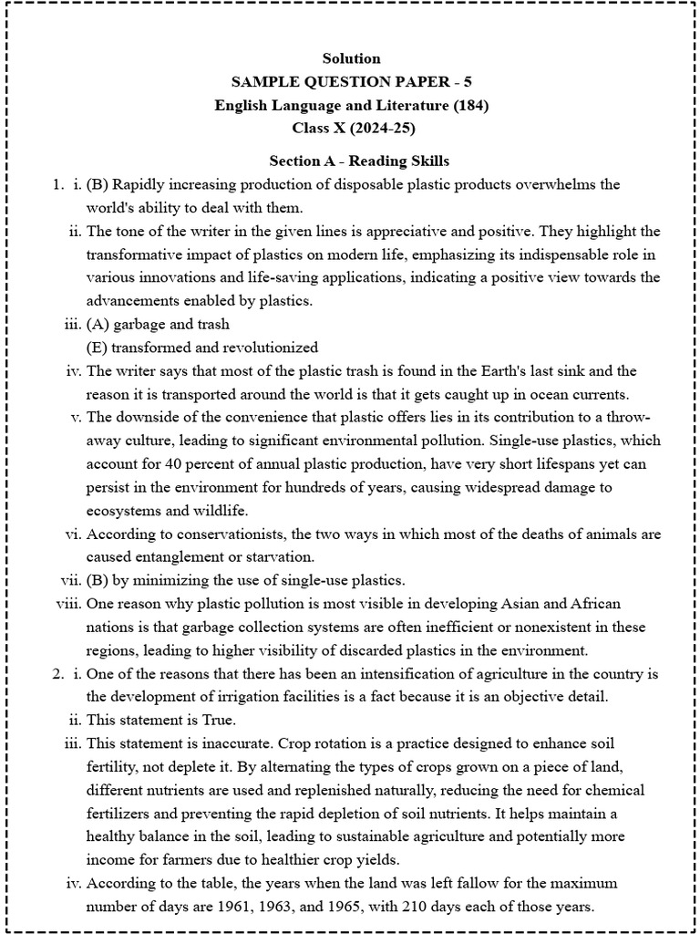 English Lang and Lit Class X Sample Paper 05 For Board Exam 2025 Answers | PDF | Crop Rotation ...