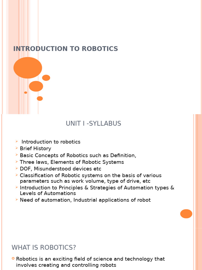 UNIT-1 PPT - Final Version | PDF | Automation | Robot