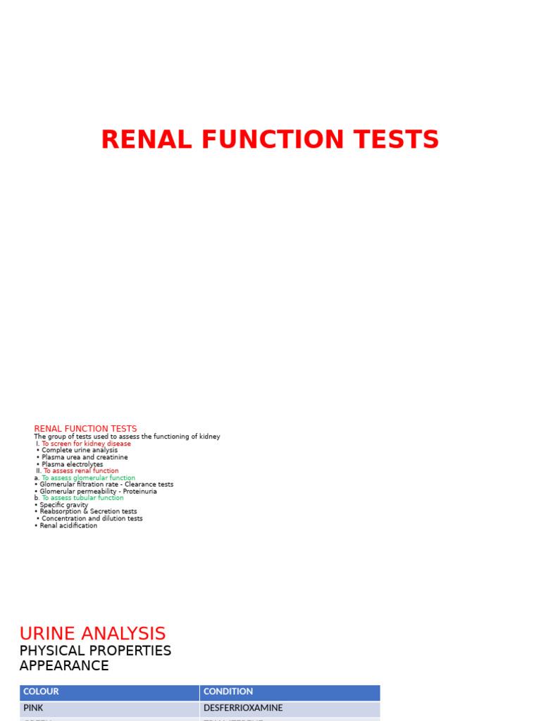 Renal Function Tests | PDF