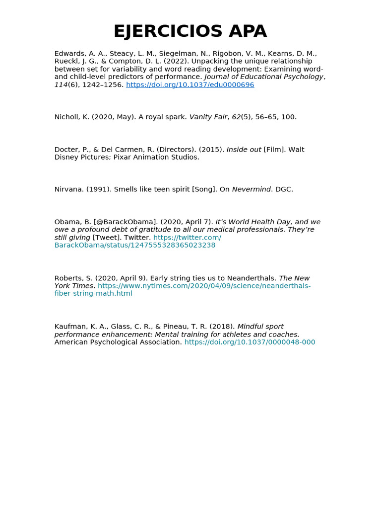 APA Citation Exercises Guide | PDF