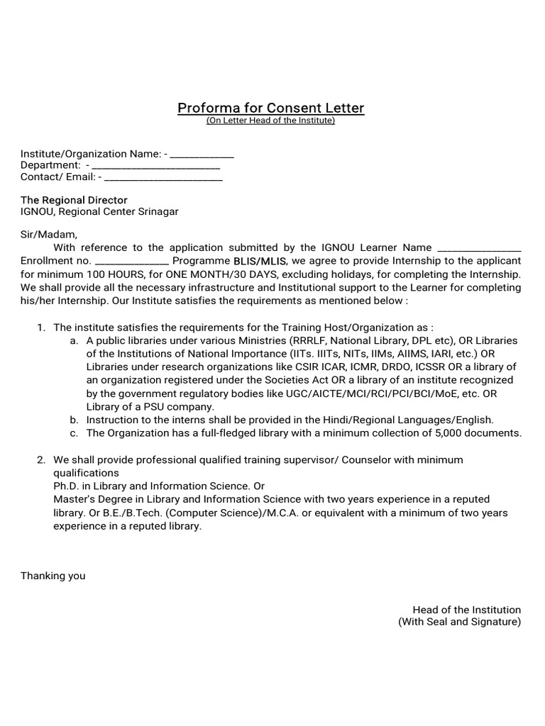 Internship Proforma Letter | PDF
