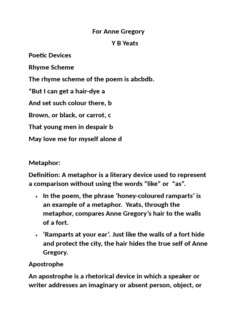 For Anne Gregory 1 | PDF | Poetry | Beauty