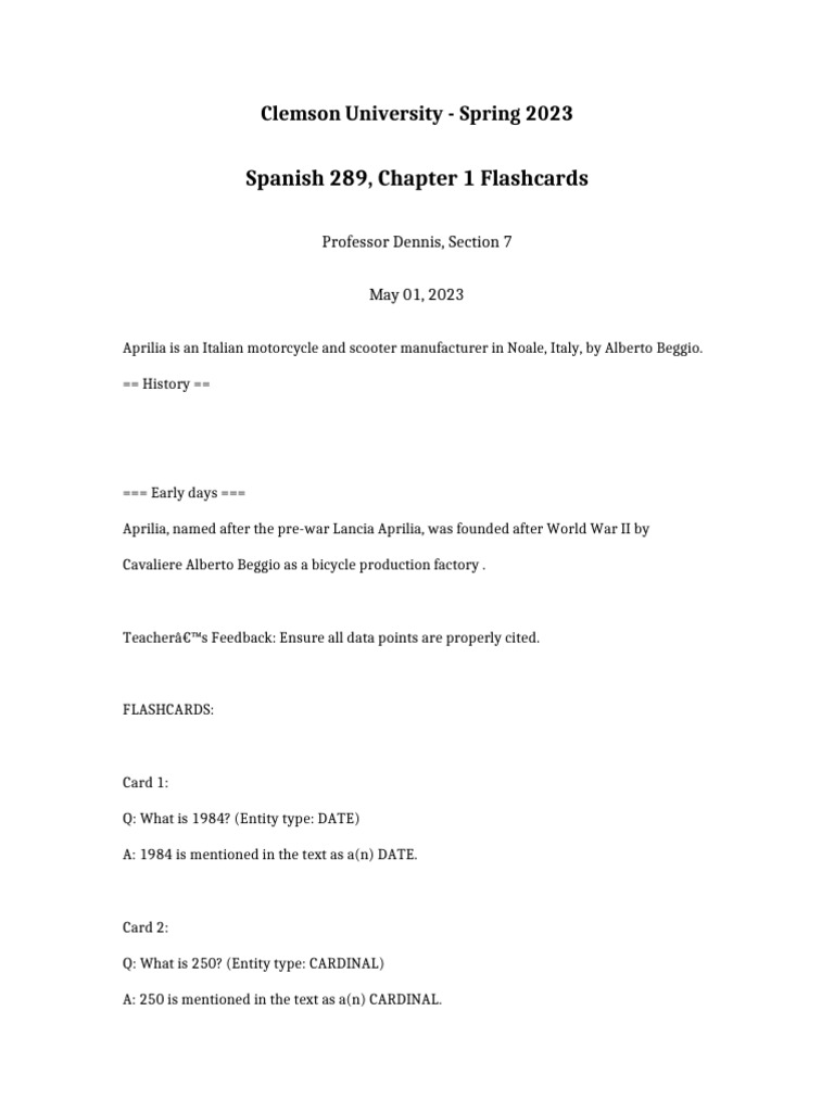 Spanish 289 Chapter 1 Flashcards | PDF