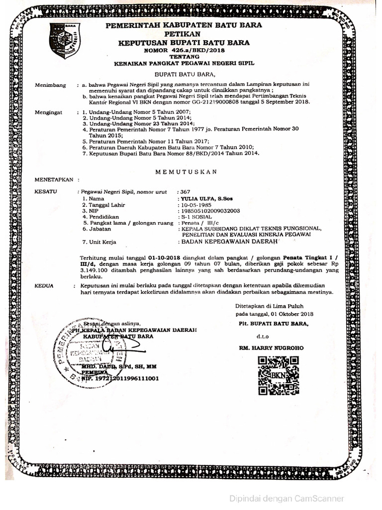 Sk Pangkat Yulia Ulfa | PDF