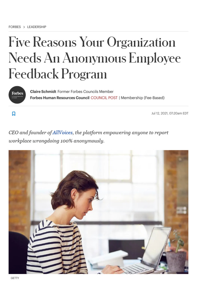 Five Reasons Your Organization Needs An Anonymous Employee Feedback Program | PDF | Employee ...