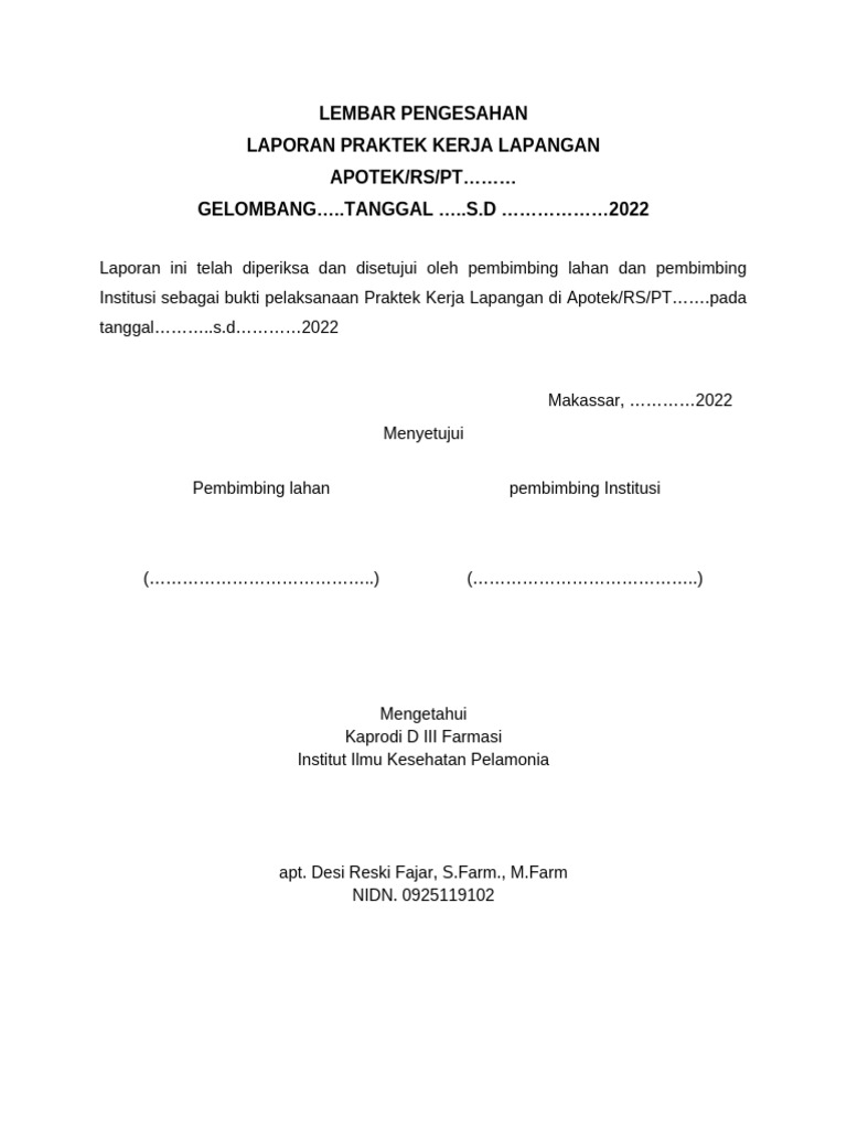 Lembar Pengesahan Laporan Pkl | PDF