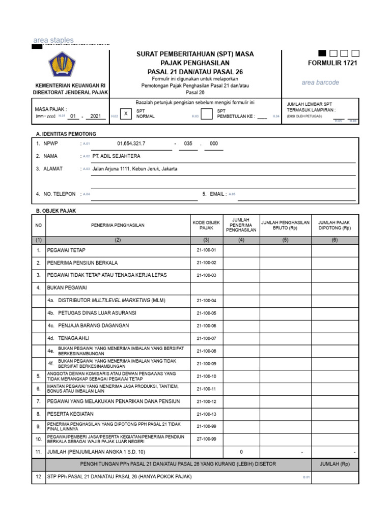 SPT PPH Pasal 21 Ujian | PDF