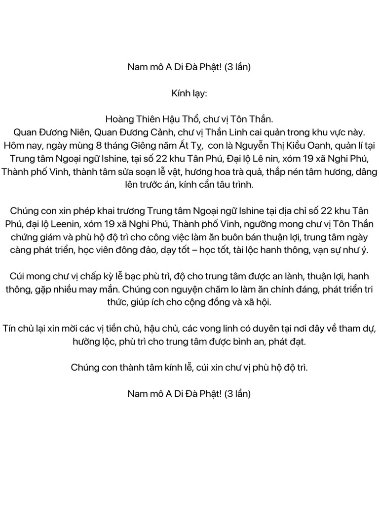Bài Cúng Khai Trương Trung Tâm Ngo I NG | PDF