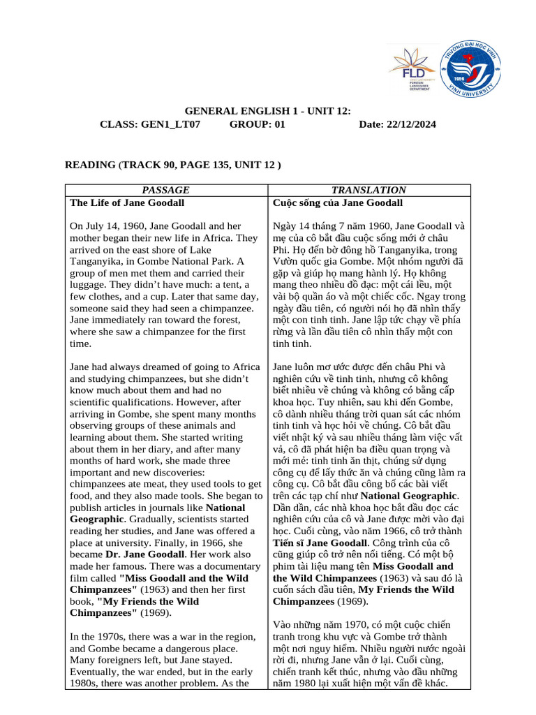 GEN1 LT07 G1 U12 Translation and Summary | PDF