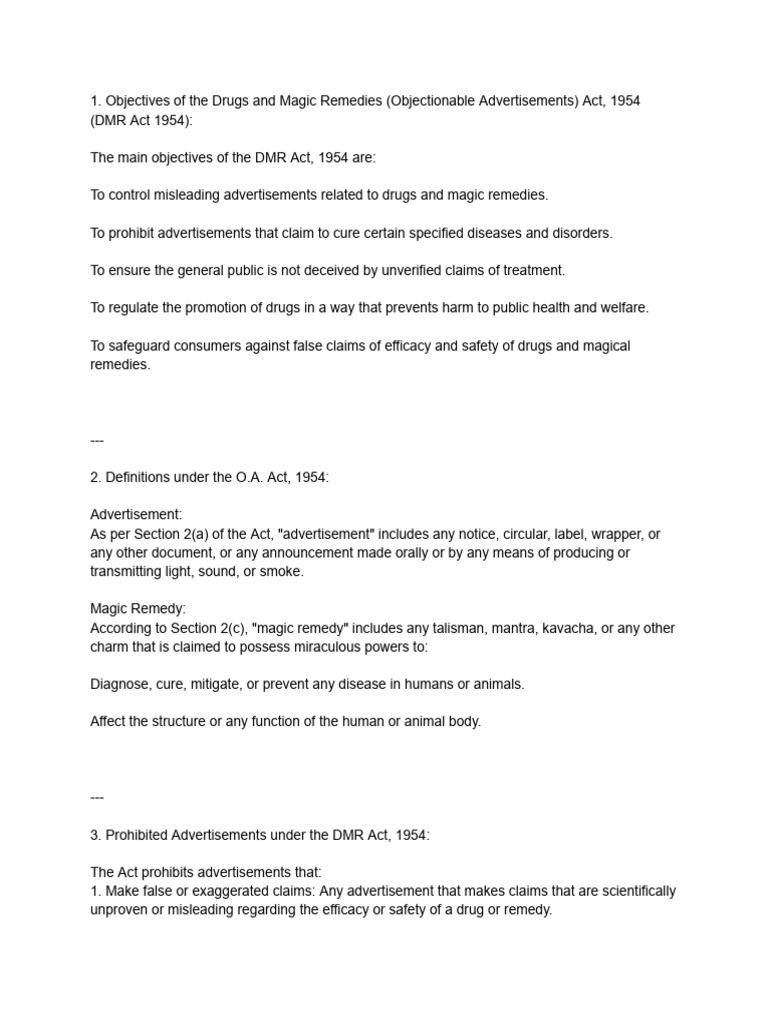 DMR Act 1954: Objectives and Regulations | PDF | Drugs | Health Care