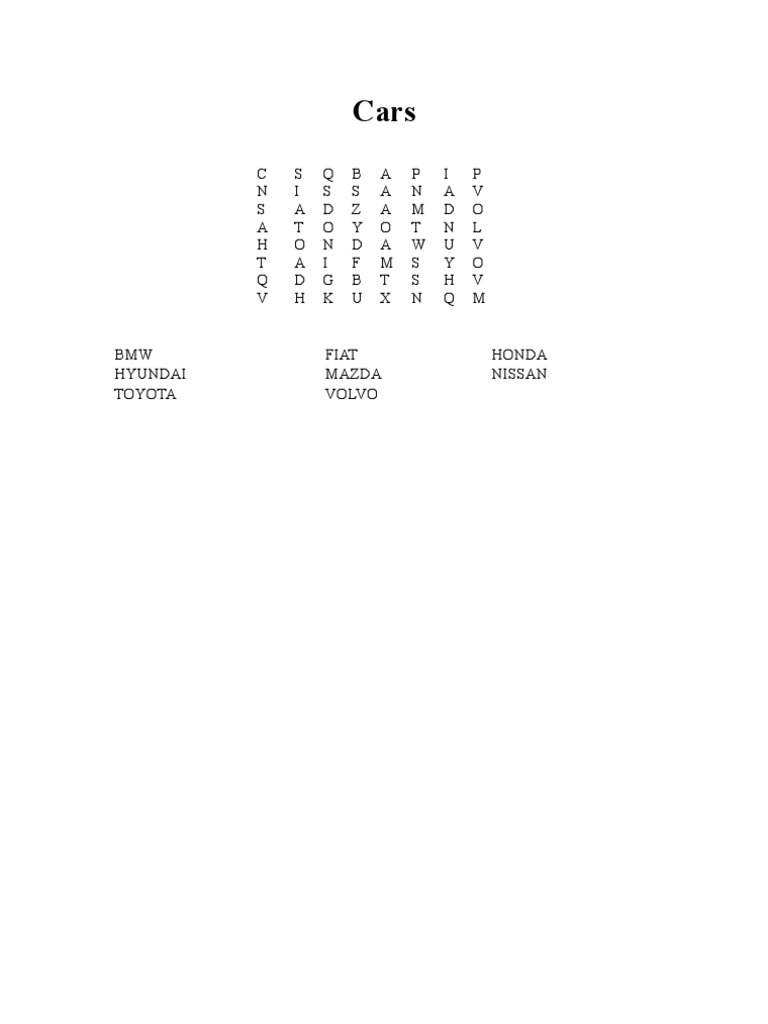 Word Search Cars | PDF