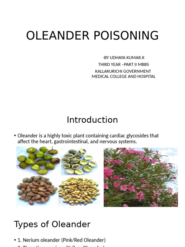 Oleander Poisoning - PPTX Udhaya | PDF | Heart | Medical Specialties