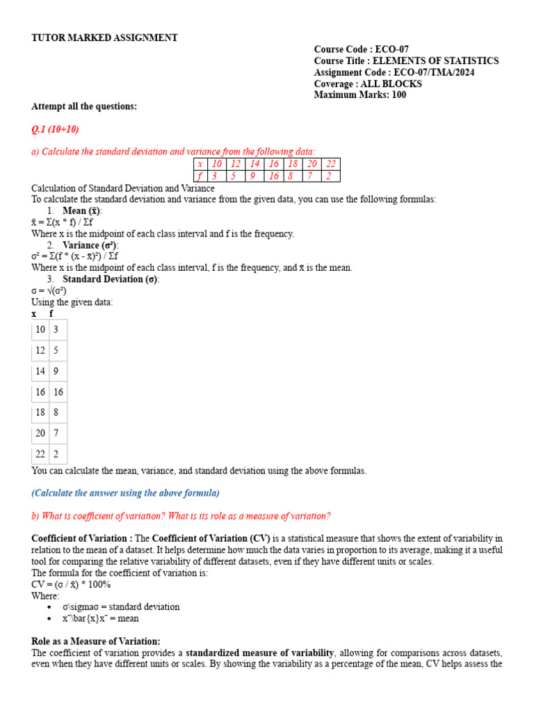 BBA - ECO-07 2nd Semester Statistics Solved | PDF | Coefficient Of Variation | Sampling (Statistics)