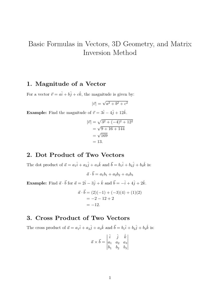 Matrix Inversion Method, 3d, Vectors Basics | PDF | Euclidean Vector ...