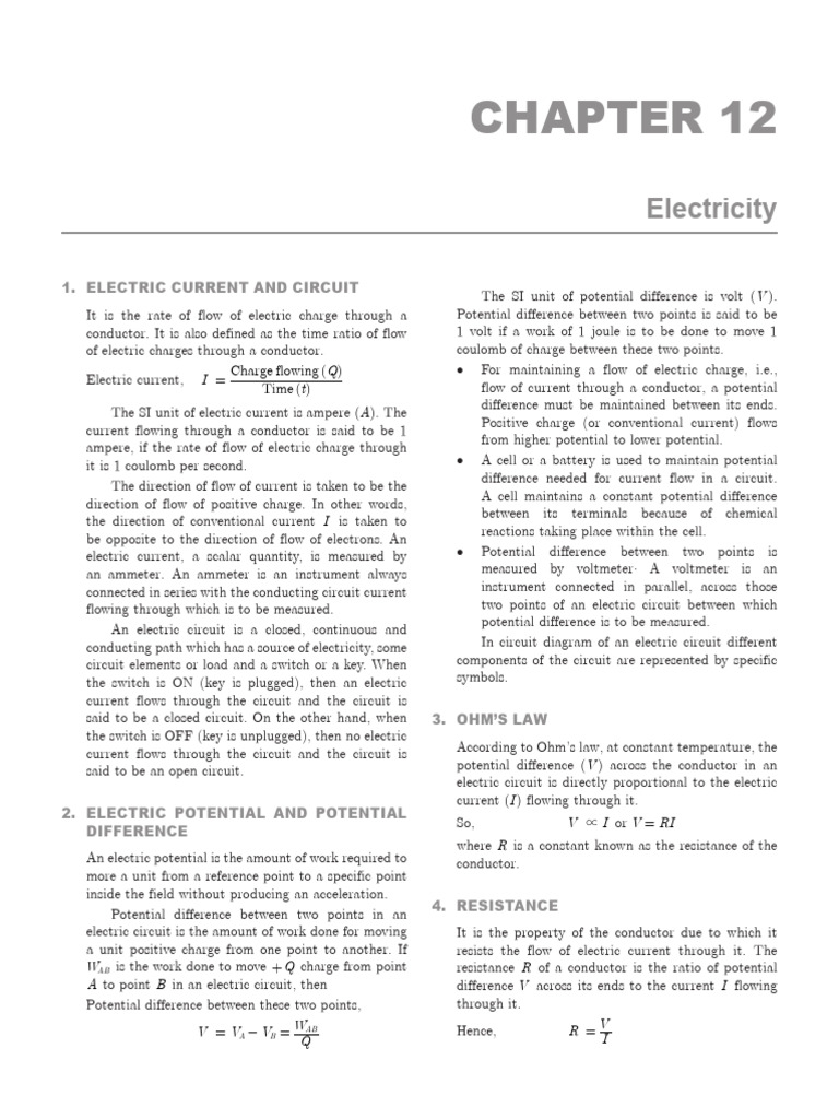 Important Class 10 Electricity Questions | PDF | Electric Current | Voltage