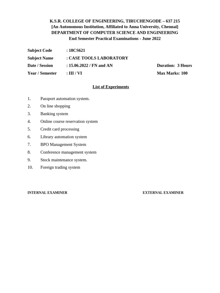 Case Tool Lab QP | PDF