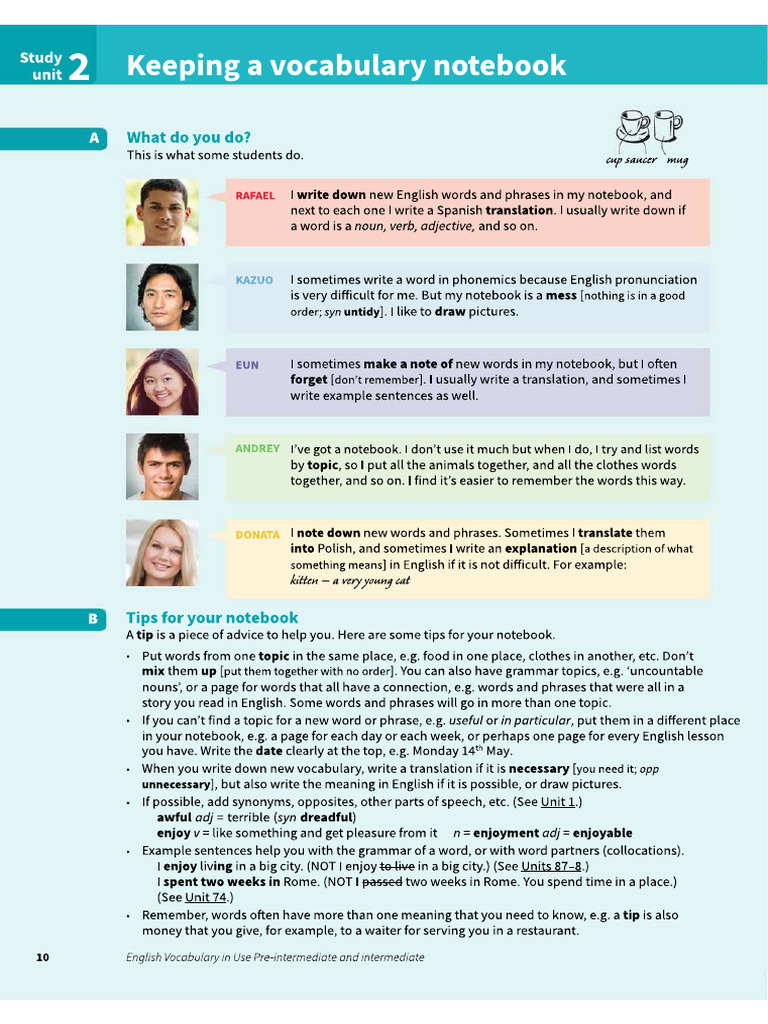 Unit 2. Keeping a vocabulary notebook | PDF